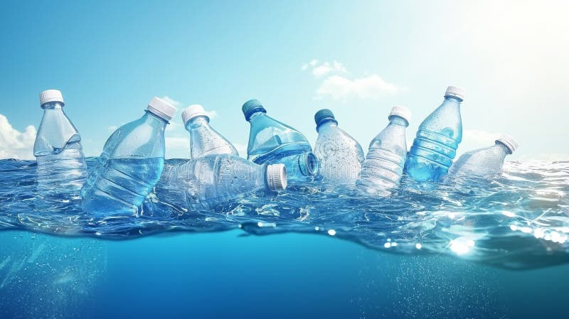 Clear Ocean Surface with Floating Plastic Bottles Highlighting ...