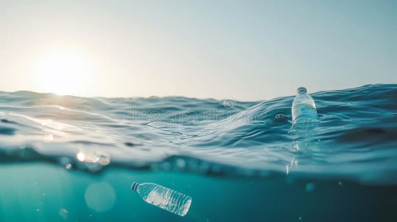 Clear Ocean Surface with Floating Plastic Bottles Highlighting ...