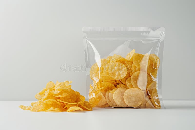 Clear Packaging of Assorted Rice Crackers on White Background Stock ...