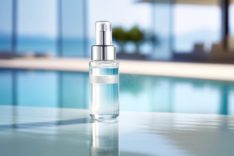 Clear Perfume Bottle by the Poolside Stock Photo - Image of tranquility ...