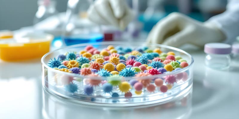 Colorful Microbes in Petri Dish, Scientific Research Stock Illustration ...