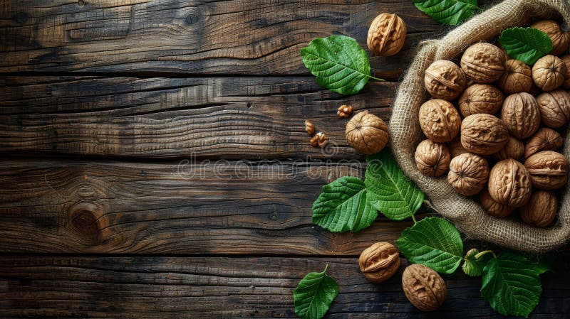 Walnuts in a Bag on Wooden Table Stock Photo - Image of produce ...