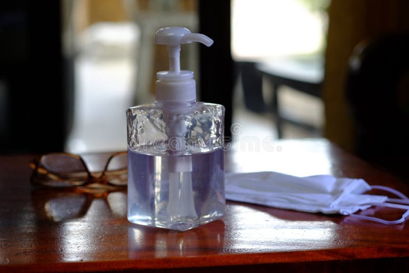 Clear Plastic Bottles Containing Alcohol Gel for Hand Cleaning before ...