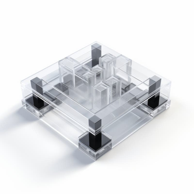 Architectural Precision: Transparent Block with Black Metal Bars Stock ...