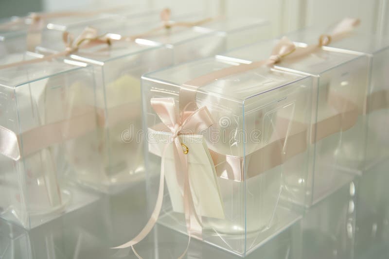 Clear Plastic Boxes with a Ribbon and a Hang Tag Stock Photo - Image of ...