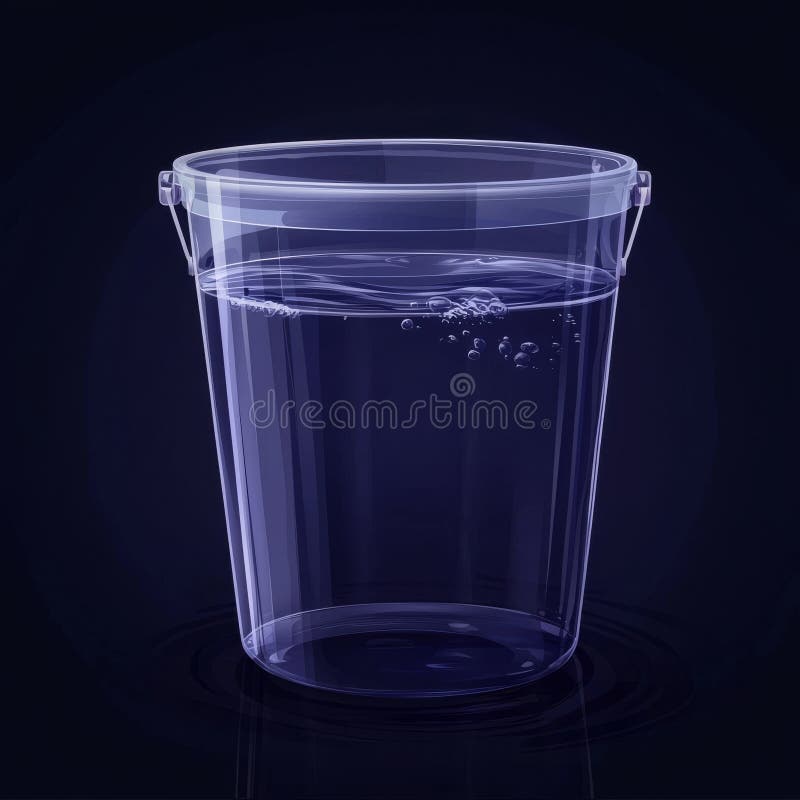 In a Clear Plastic Bucket, Water is Poured and Drops are Observed on ...