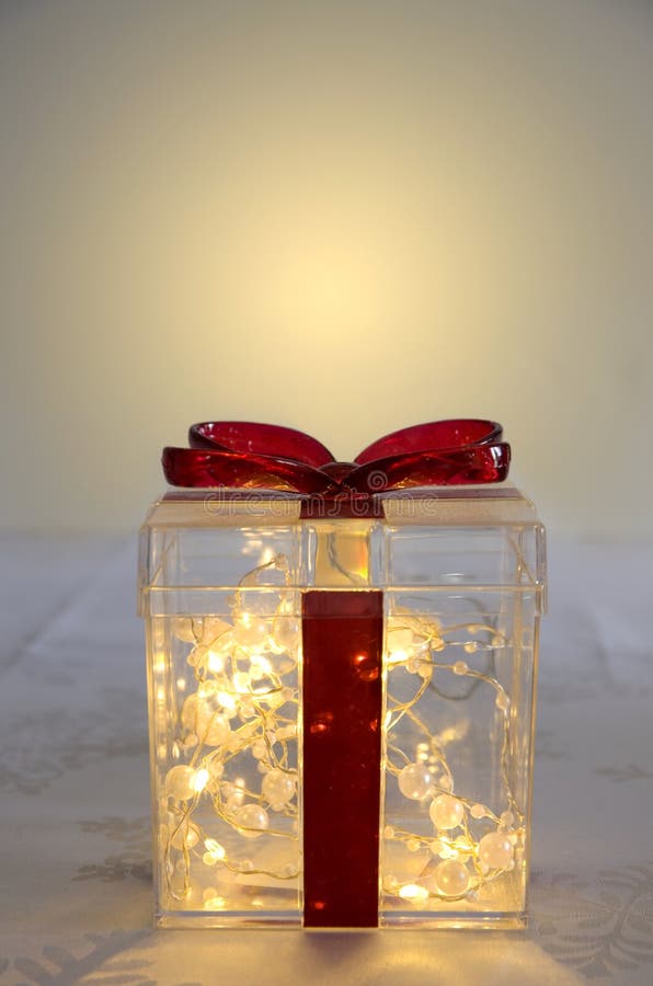 Clear Plastic Christmas Present Box with Lights Stock Photo - Image of ...
