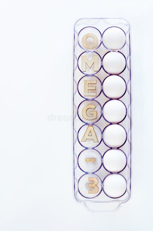Clear Plastic Container with Eggs and OMEGA-3 Word Stock Photo - Image ...