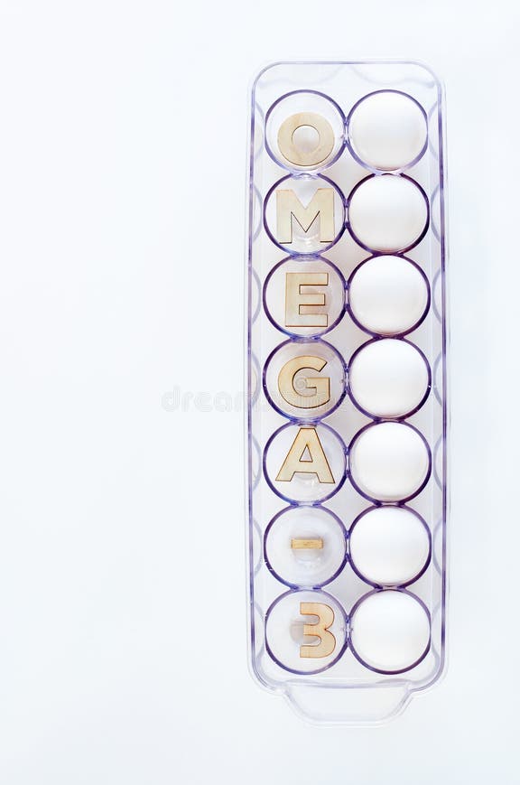 Clear Plastic Container with Eggs and OMEGA-3 Word Stock Photo - Image ...