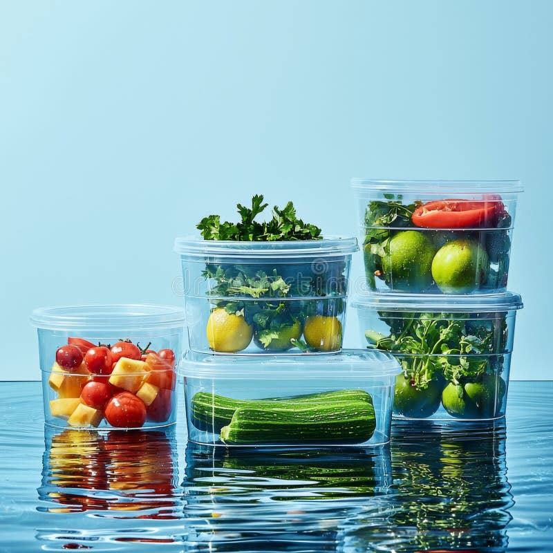 Clear Plastic Containers Filled with Fresh Fruits and Vegetables Stock ...