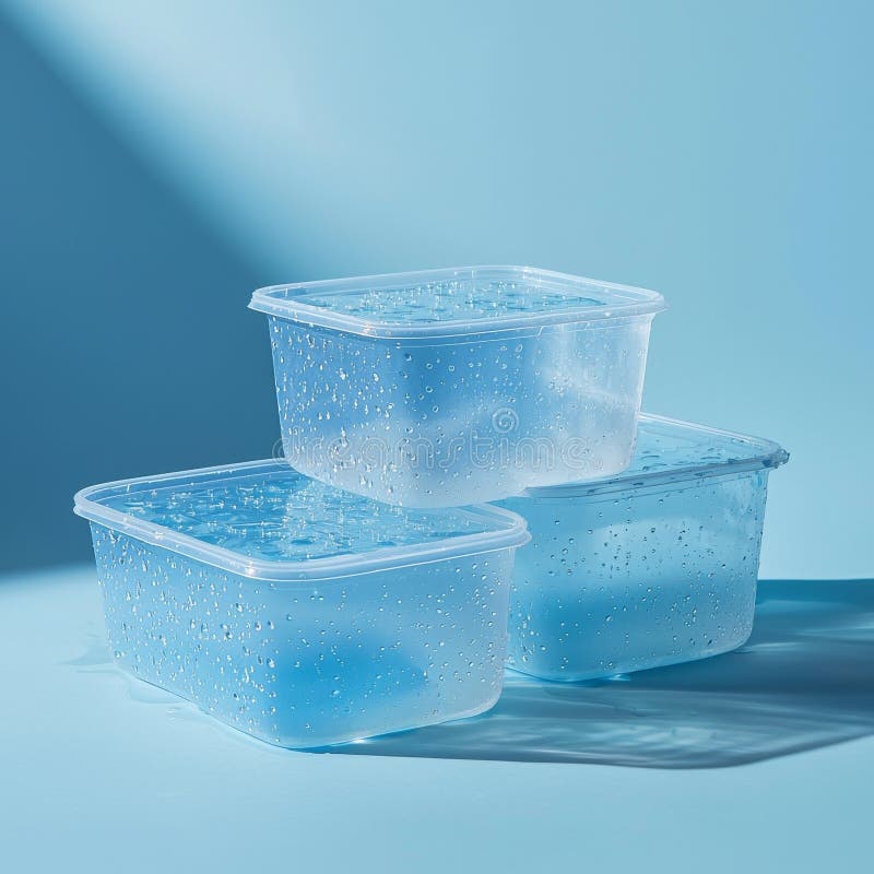 Clear Plastic Containers with Water Drops Stacked Together Stock Photo ...