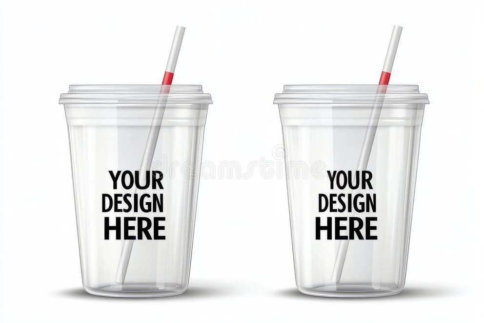 Clear Plastic Disposable Cups with Straws for Custom Designs Stock ...