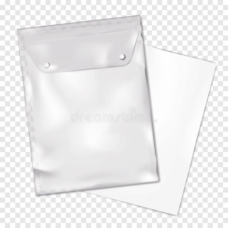 Clear Plastic Envelope with Blank White Paper Sheet Inside. Transparent ...