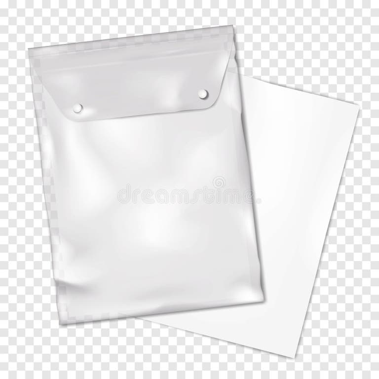 Clear Plastic Envelope with Blank White Paper Sheet Inside. Transparent ...