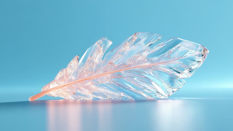A Clear Plastic Feather Rests on a Smooth Blue Surface, Showcasing Its ...