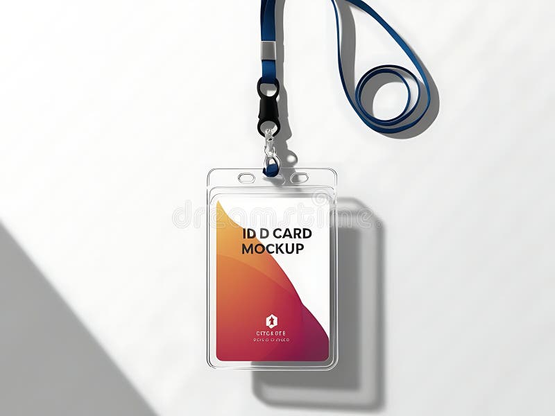 Clear Plastic ID Card Mockup with Blue Lanyard Stock Image - Image of ...
