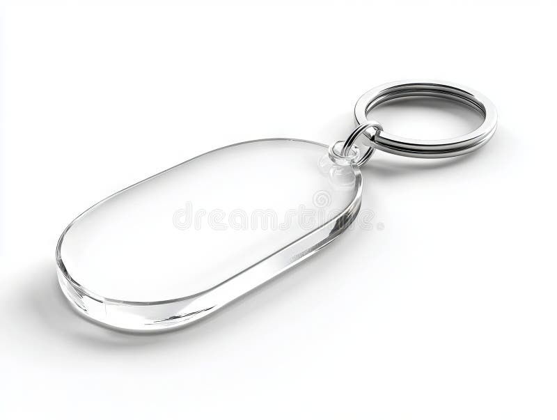 A Clear Plastic Keychain with a Metal Ring on a White Background Stock ...