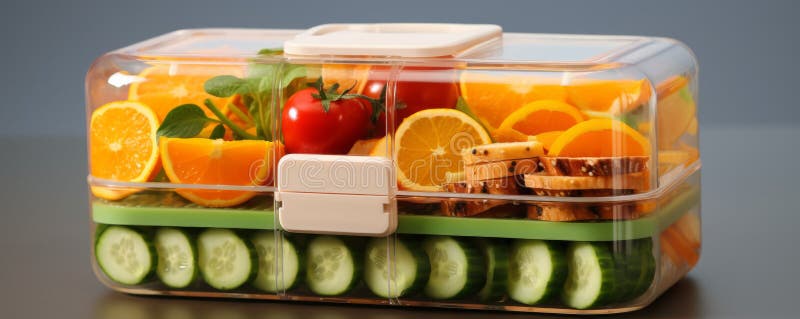 A Clear Plastic Lunch Box, Featuring Sliced Fruit and Snacks Stock ...