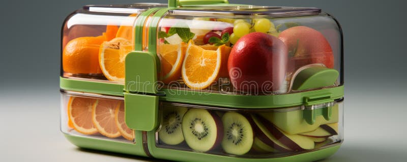 A Clear Plastic Lunch Box, Featuring Sliced Fruit and Snacks Stock ...