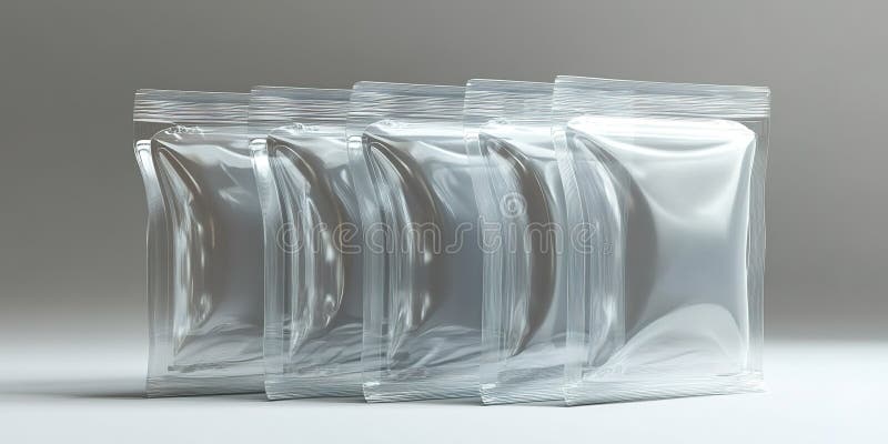 Clear Plastic Packaging Displayed in a Row on a Neutral Background ...