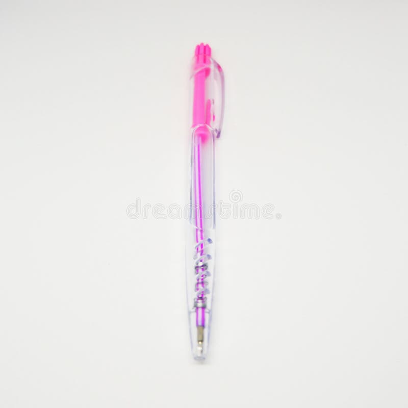 Clear Plastic with Pink Ballpoint Pen Isolated on White Background ...
