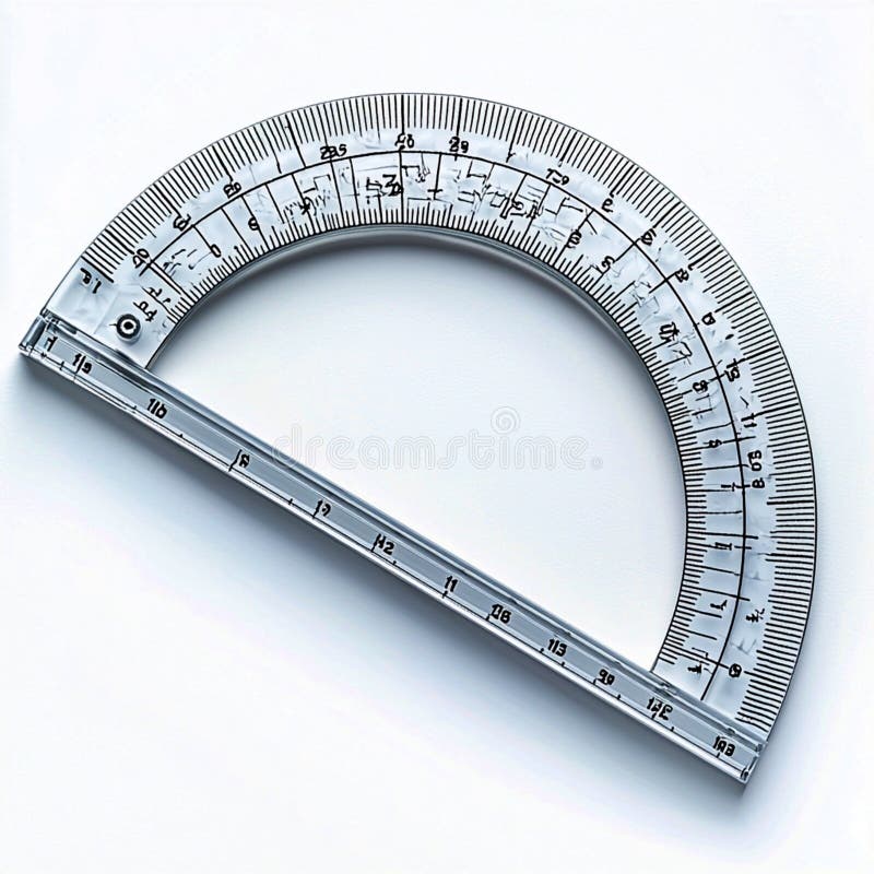 Clear Plastic Protractor with Measurements on White Surface Isolated on ...
