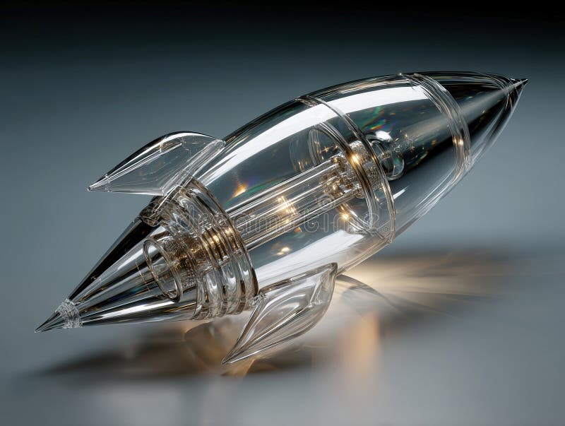 Clear Plastic Rocket Model, Glossy Surface, Fins, Engine Nozzle, Shadow ...