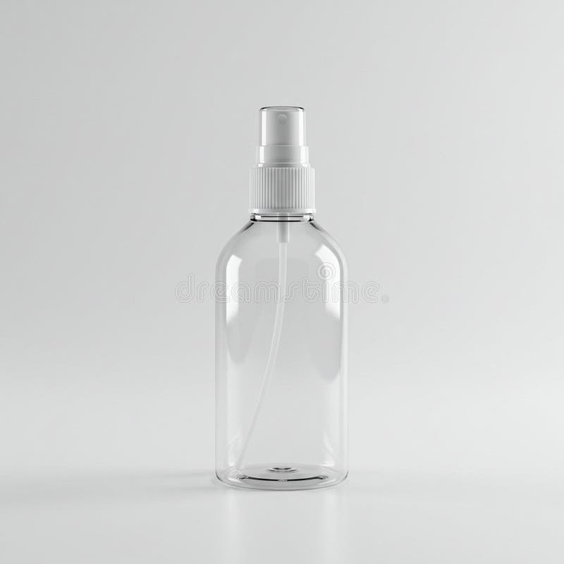 A Clear Plastic Spray Bottle with a White Nozzle and Cap is Centrally ...