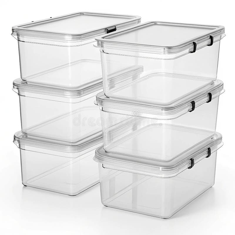 Clear Plastic Storage Bins Set Stackable Stock Illustration ...