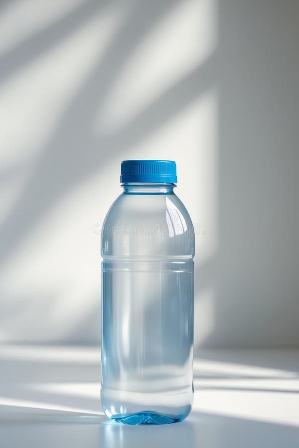 Clear Plastic Water Bottle with Blue Cap Stock Photo - Image of vivid ...