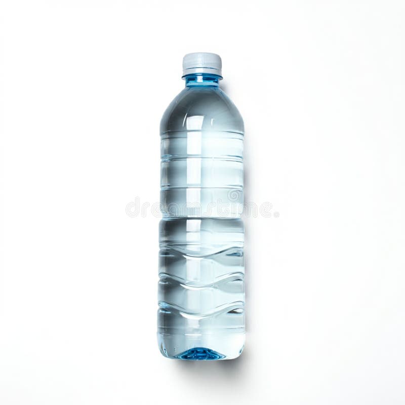Clear Plastic Water Bottle with a Blue Cap, Resting on a Plain White ...