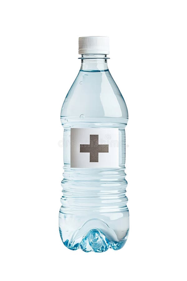Clear Plastic Water Bottle with Medical Cross Symbol on Label Stock ...