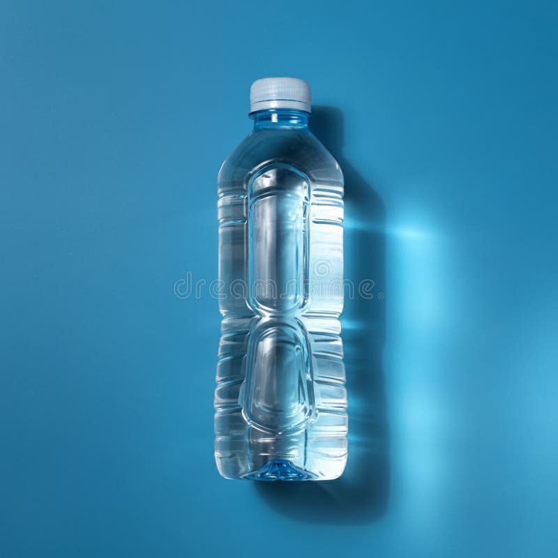 A Clear Plastic Water Bottle with a White Cap Stands Against a Blue ...