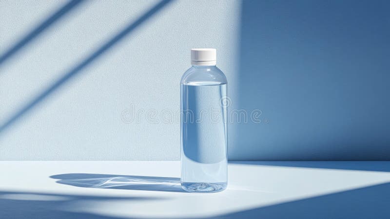 Clear Plastic Water Bottle on White Surface with Light and Shadow ...