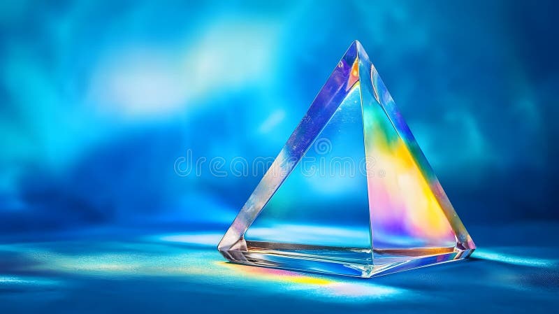 A Clear Prism Refracting Light Creating a Rainbow Effect on a Blue ...