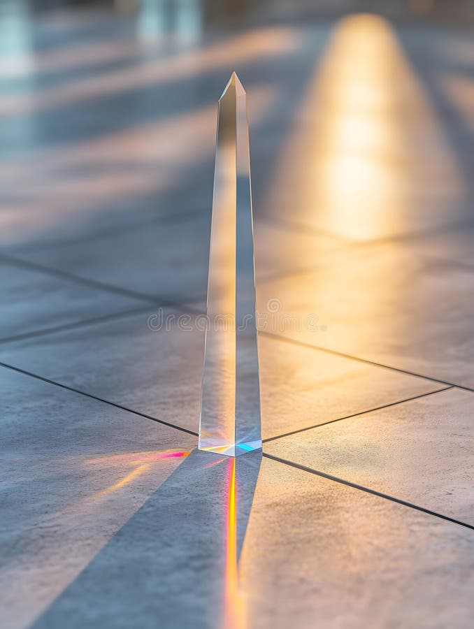 A Clear Prism Standing on a Tiled Surface with Light Refracting into a ...