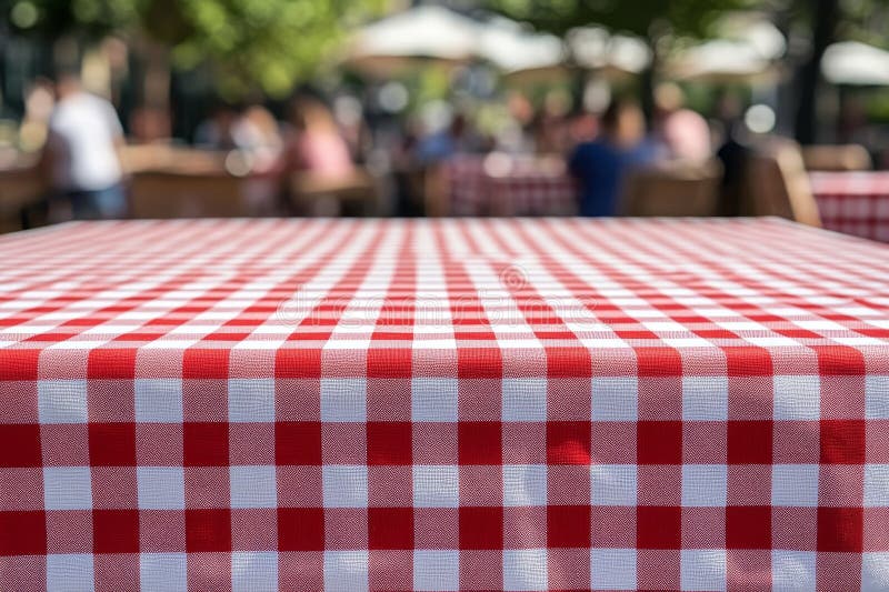 A Clear Product Display Table Set Against a Blurred Italian Restaurant ...