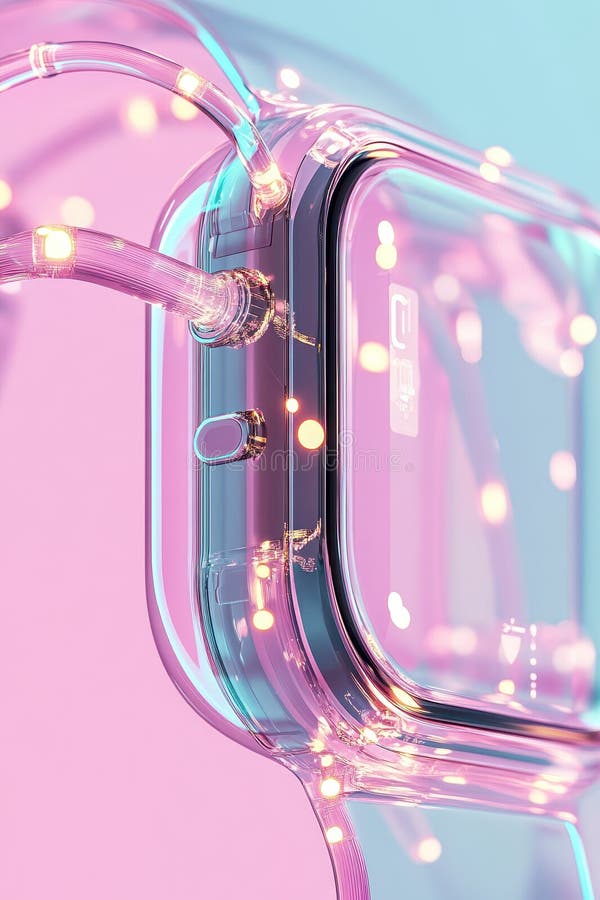 Clear Protective Case Close Up Connected with Glowing Cables Showing ...