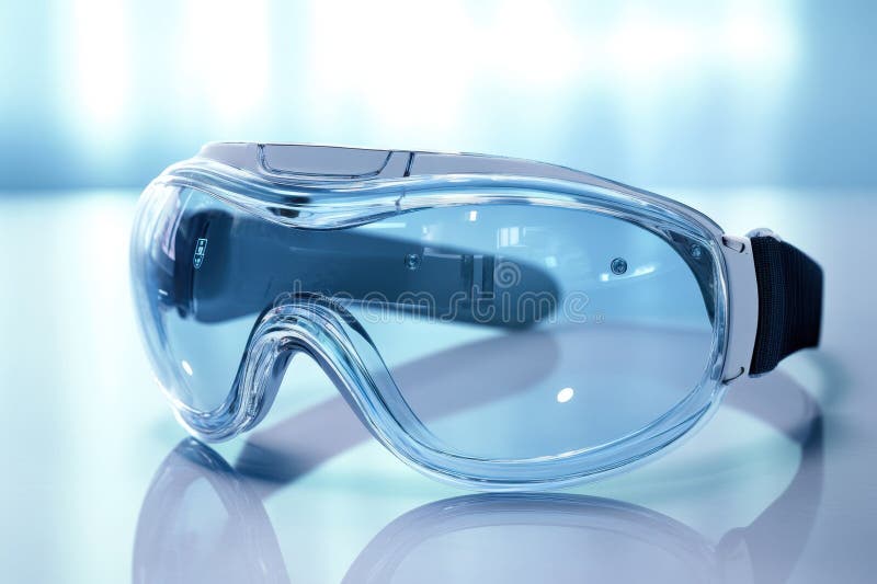 Clear Protective Goggles Placed on a Reflective Surface with Soft ...