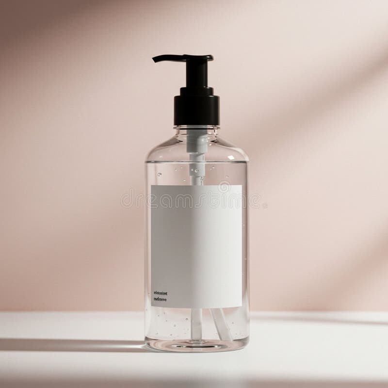 Clear Pump Dispenser Bottle with Black Cap, Half-filled with Liquid ...