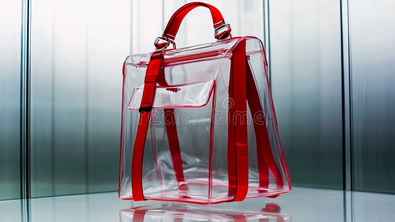 A Clear PVC Backpack with Bright Red Straps, Showcased in a Simple and ...