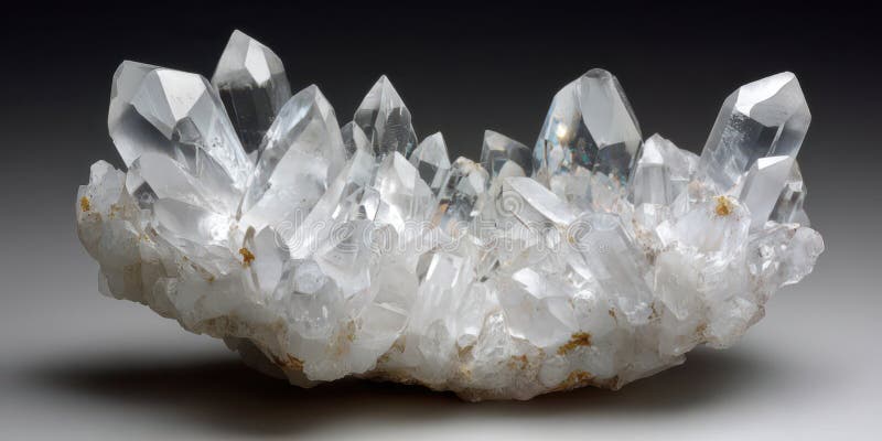 A Clear Quartz Crystal Cluster before a Neutral Background Stock ...