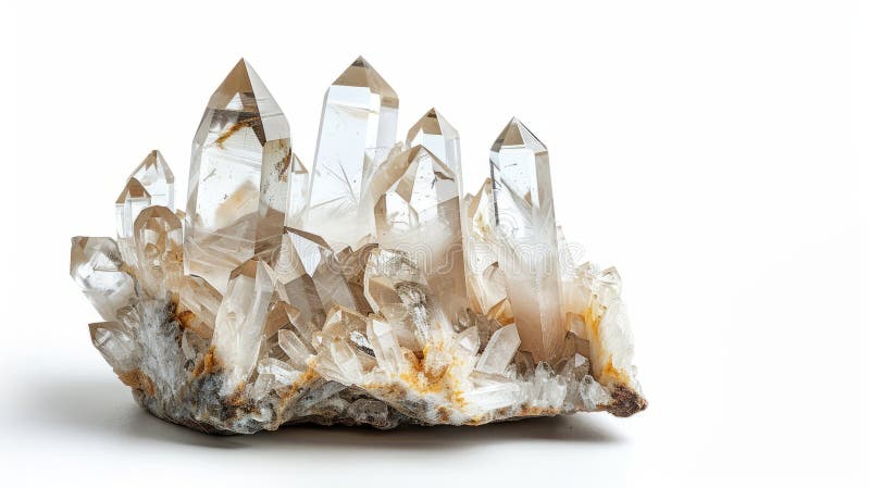 Clear Quartz Crystal Cluster with Pointed Formations on a White ...