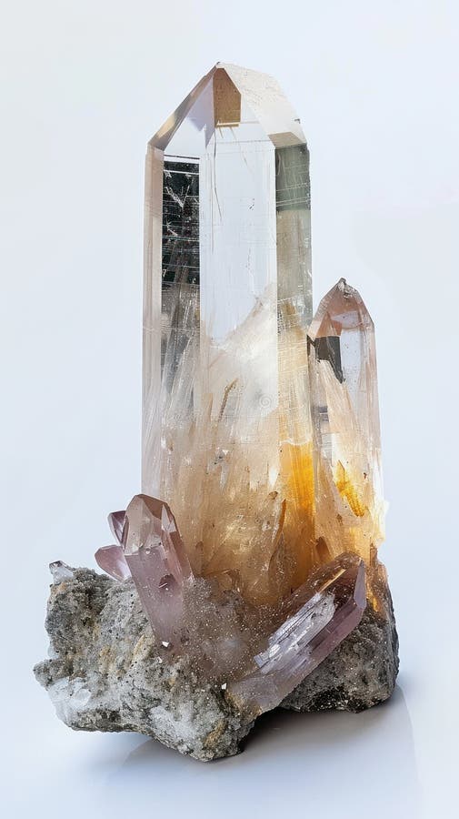 Clear Quartz Crystal Cluster on Rock Matrix Stock Photo - Image of rock ...