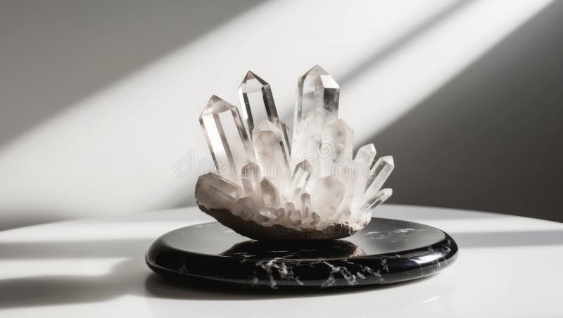 Clear Quartz Crystals on a Black Mineral Base. Stock Photo - Image of ...