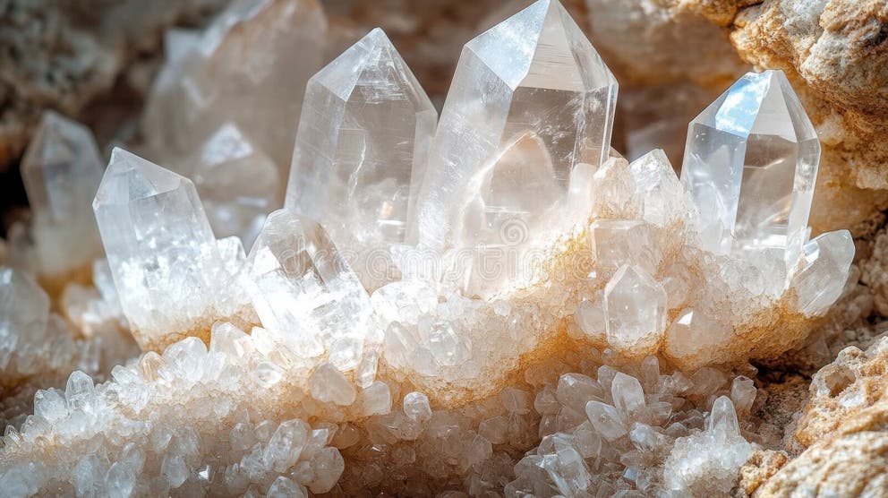 Clear Quartz Crystals Clustered in Earthy Matrix Stock Illustration ...