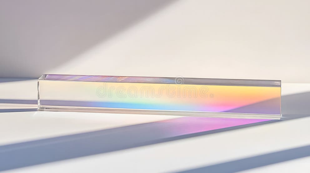A Clear Rectangular Prism Displaying a Rainbow Spectrum on a White ...