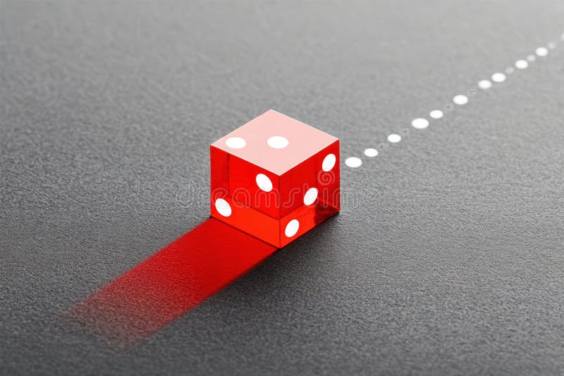 Clear Red Die Showing White Dots on Black Surface with Shadow at ...