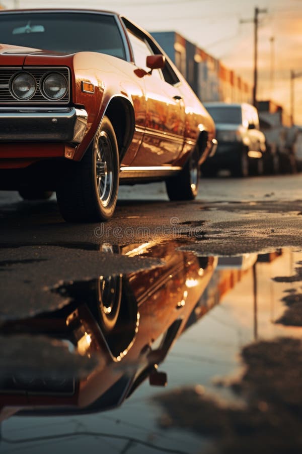 A Clear Reflection of a Car in a Puddle of Water. Suitable for ...