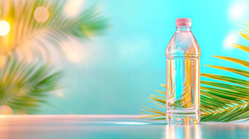 A Clear Refreshing Bottle of Water with Droplets Set Against a Soft ...